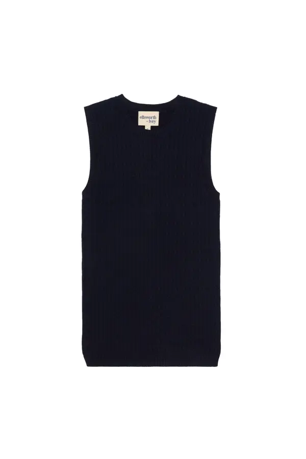 ELLSWORTH + IVEY Cashmere Cableknit Sleeveless Sweater - Black