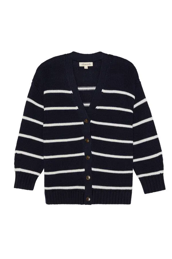 ELLSWORTH + IVEY Elizabeth Knit Cardigan - Blue / Multicolor / Navy / White