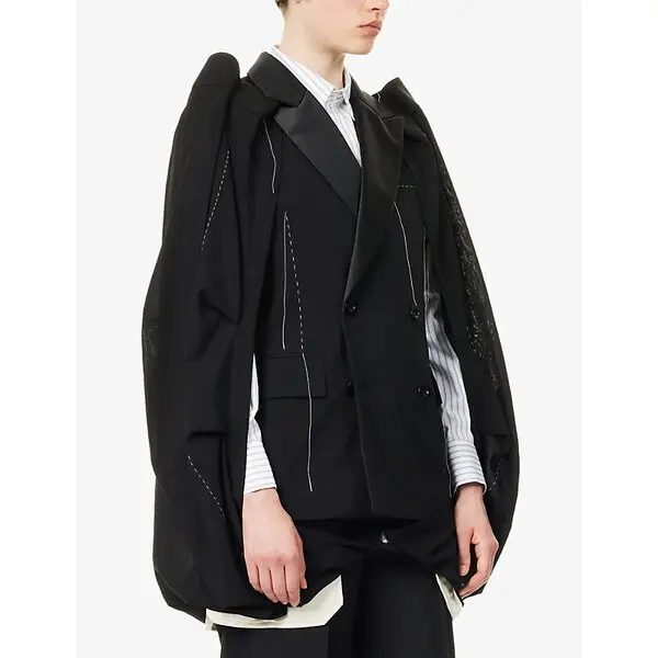 Sacai Peak Lapel Draped Wool Mini Dress