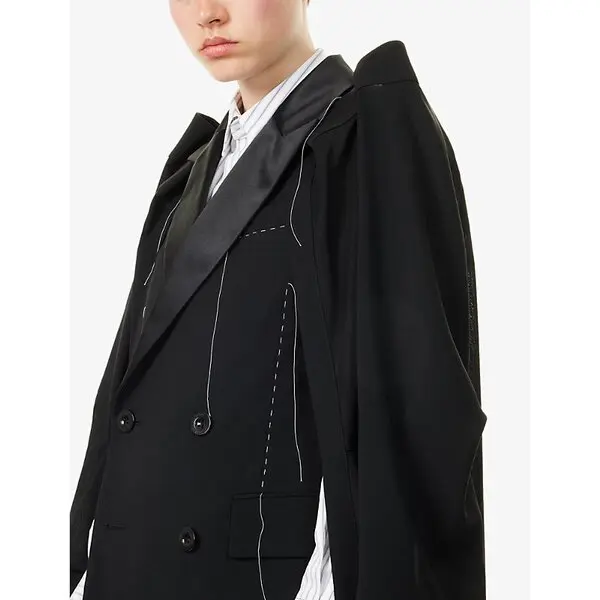 Sacai Peak Lapel Draped Wool Mini Dress