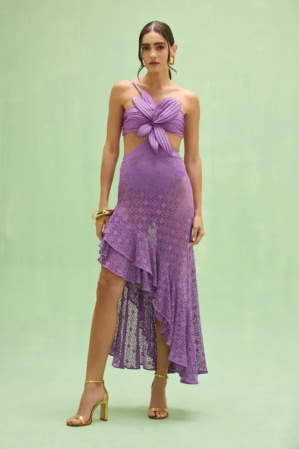 PatBO Sirena Mesh Flower Maxi Dress - Purple