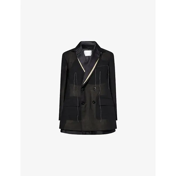 Sacai Embroidered Pleated Woven Blazer