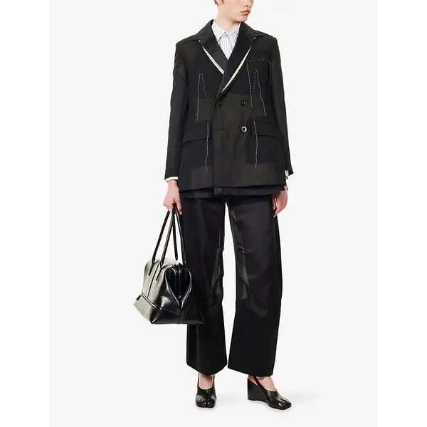 Sacai Embroidered Pleated Woven Blazer