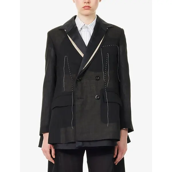 Sacai Embroidered Pleated Woven Blazer