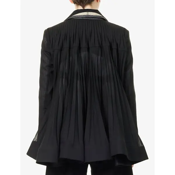 Sacai Embroidered Pleated Woven Blazer