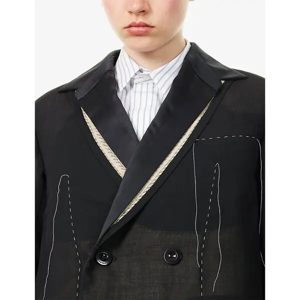 Sacai Embroidered Pleated Woven Blazer