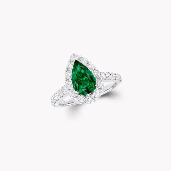 Graff Icon Pear Shape Emerald And Diamond Ring - White Gold