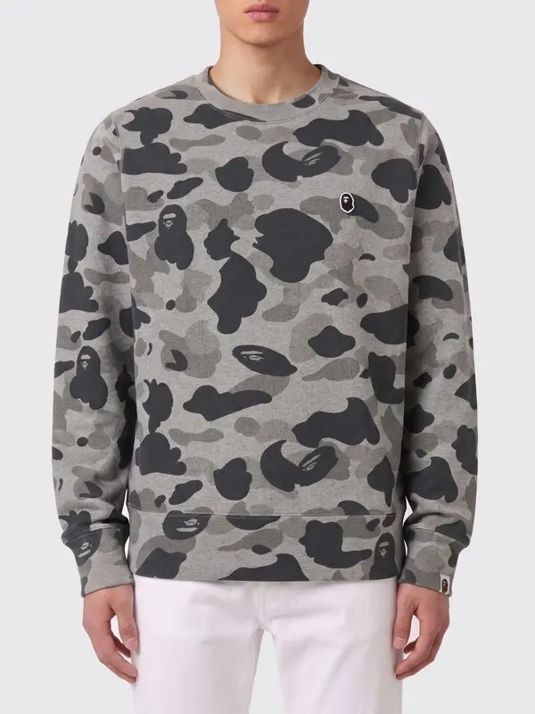 A BATHING APE Camouflage Print Cotton Crewneck Sweatshirt - Grey
