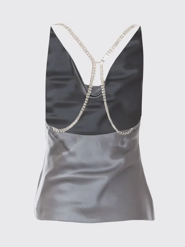 Patrizia Pepe Embellished Silk V-neck Top - Grey