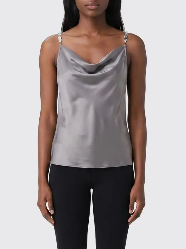 Patrizia Pepe Embellished Silk V-neck Top - Grey