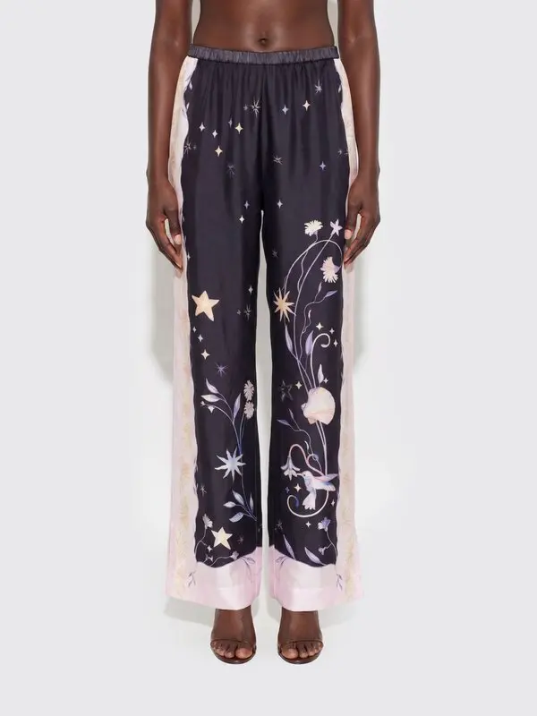 FORTE_FORTE Silk Floral Print Palazzo Trousers - Blue