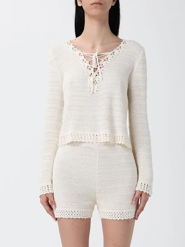 TWINSET Crochet Long Sleeve Sweater - Beige