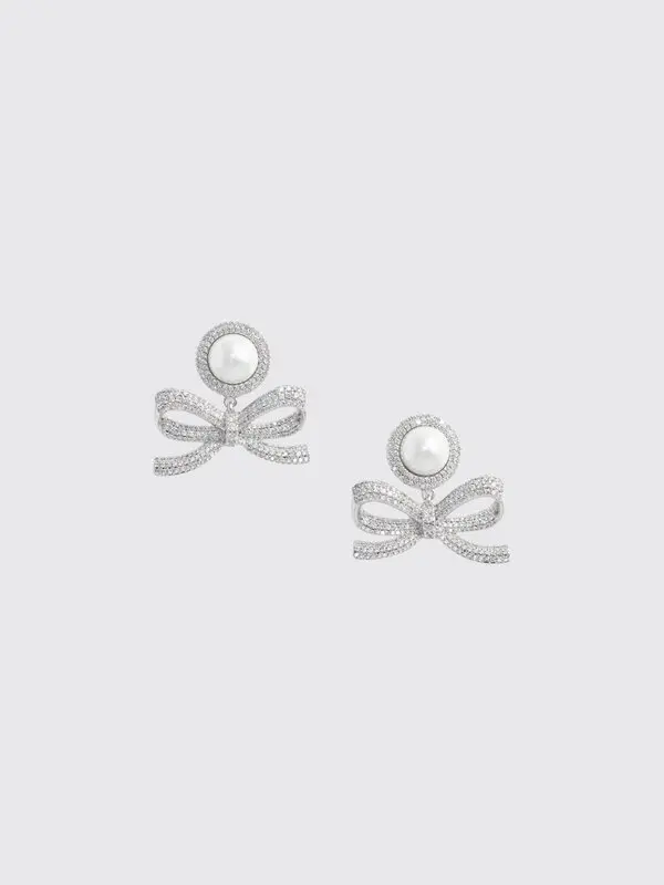 SELF-PORTRAIT Chromed Brass Dangle Earrings With Crystal Embellishments And Faux Pearl Detail - Silver