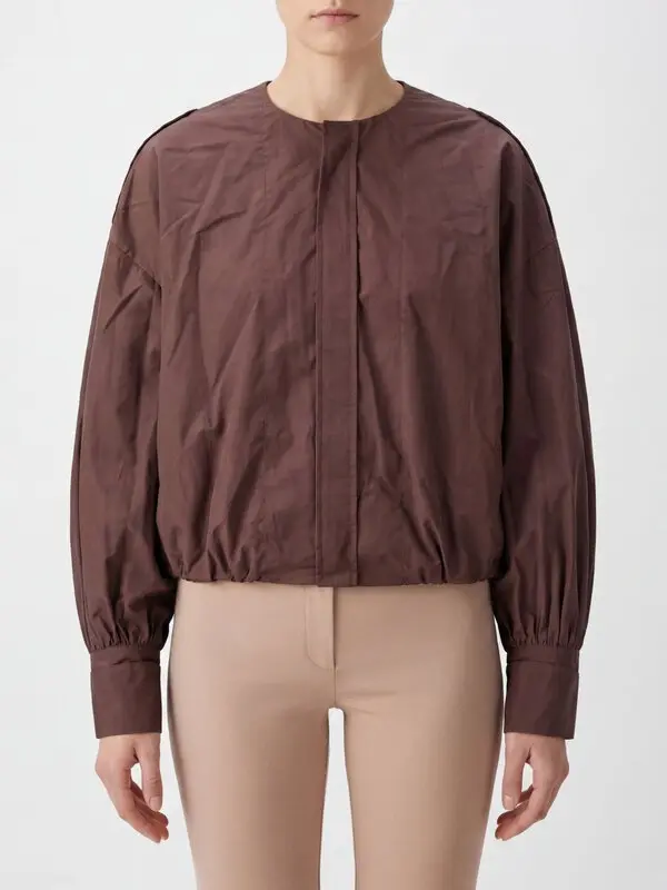 THELATEST Cotton Poplin Shirt With Long Sleeves And Crew Neck - Brown