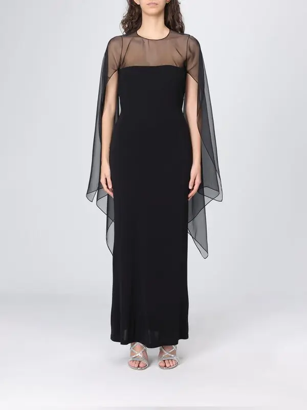 Alberta Ferretti Long Sleeve Satin Evening Gown - Black