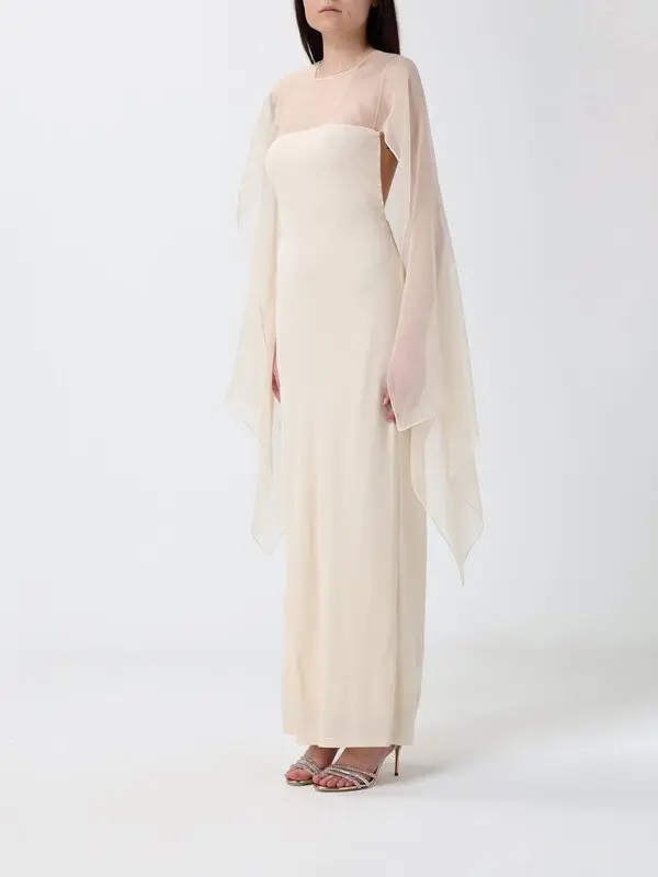 Alberta Ferretti Long Sleeve Satin Evening Gown - Ivory