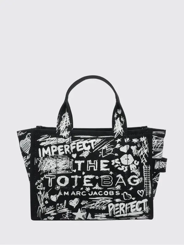 Marc Jacobs The Small Tote Bag In Cotton Canvas With Printed Logo - Black
