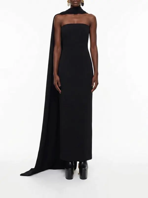 Solace London Long Crêpe Off-the-shoulder Gown With Slit - Black