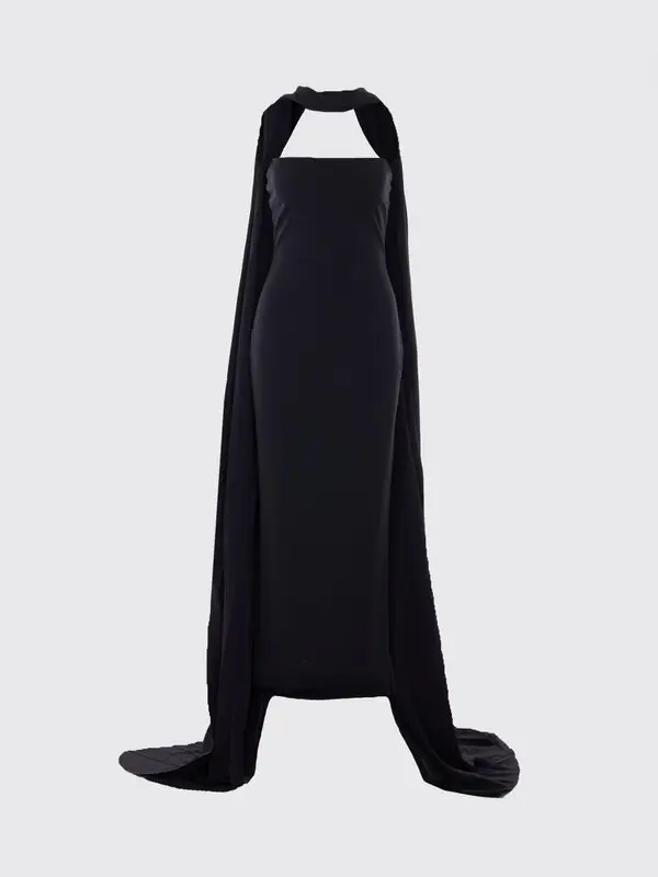 Solace London Long Crêpe Off-the-shoulder Gown With Slit - Black