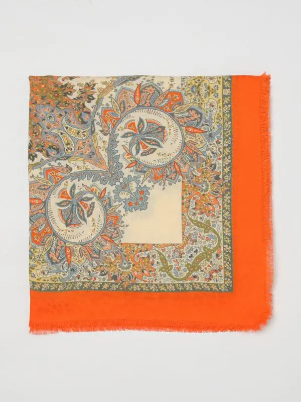Etro Paisley Print Cotton Blend Foulard - Orange