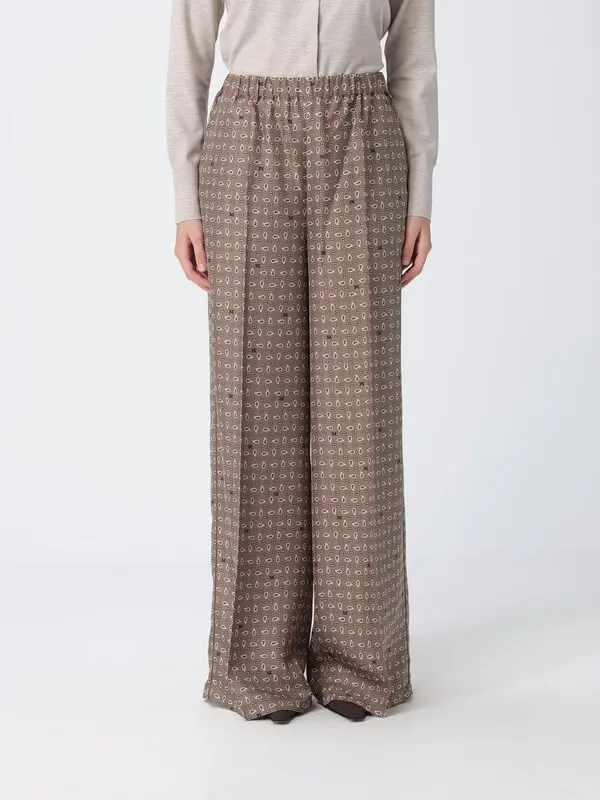 Max Mara Printed Silk Palazzo Trousers - Mud