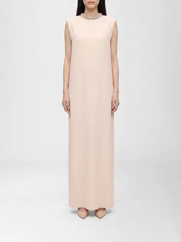 Elisabetta Franchi Crêpe Long Dress With Jewel Collar - White