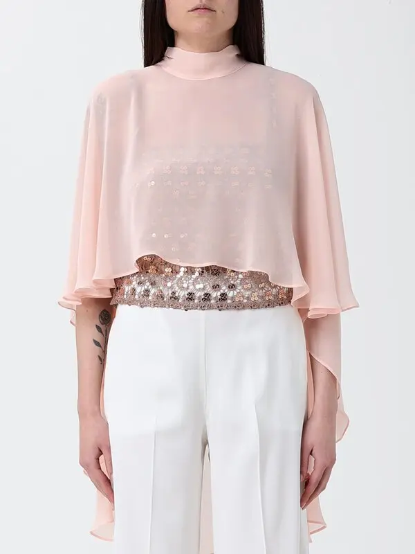 H COUTURE Sequined Lace Cape Dress - Peach