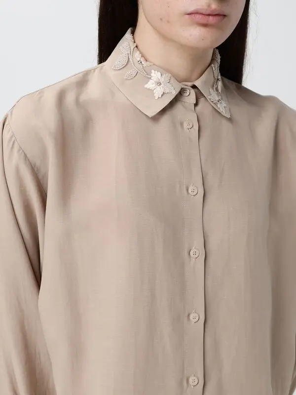 HANITA Embroidered Collar Linen Blend Shirt