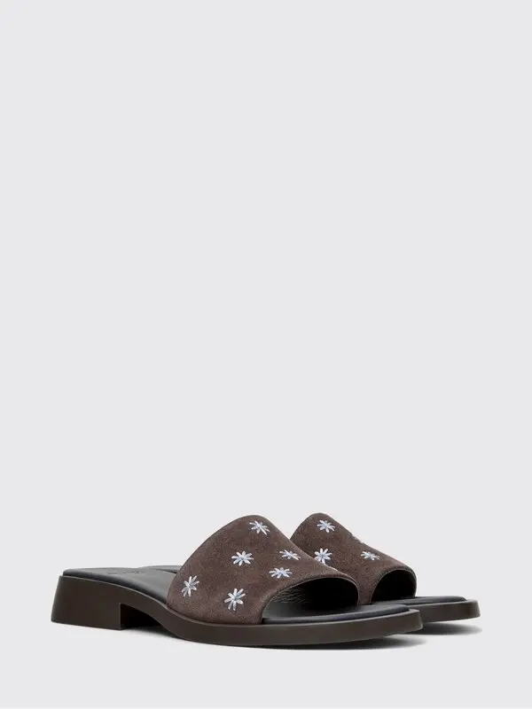 Camper Dana Suede Mules With Floral Embroidery