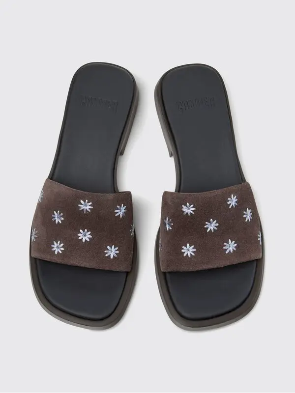 Camper Dana Suede Mules With Floral Embroidery