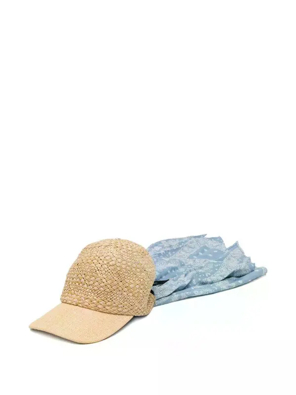 KIJIMA TAKAYUKI Raffia Cap With Detachable Scarf - Neutrals