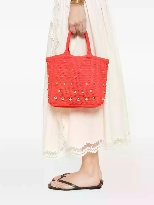 Sandro Stud-embellished Crochet Tote Bag - Red