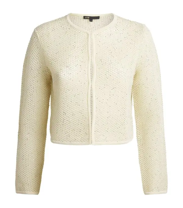 Maje Embellished Open-knit Cardigan - Yellow