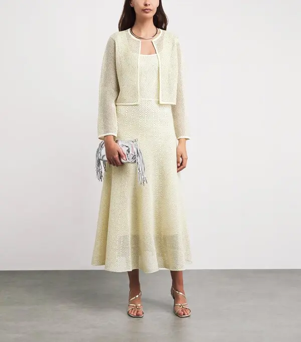 Maje Embellished Open-knit Cardigan - Yellow