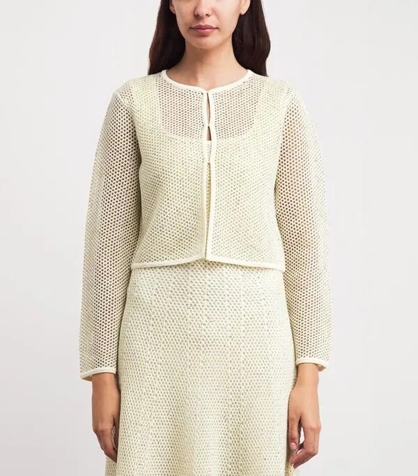 Maje Embellished Open-knit Cardigan - Yellow