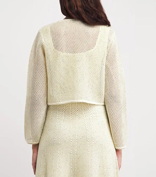 Maje Embellished Open-knit Cardigan - Yellow