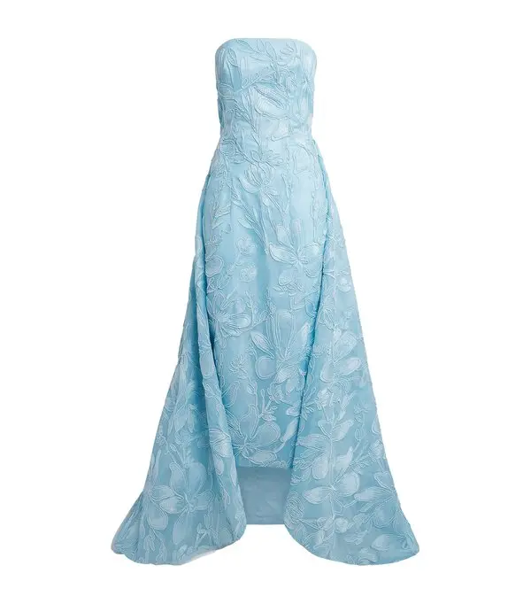 Monique Lhuillier Floral Corded Column Gown - Blue