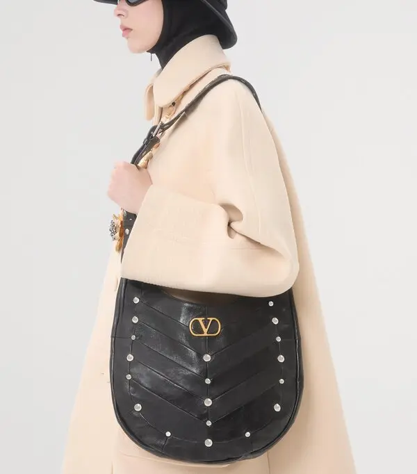 Valentino Garavani Medium Leather Hobo Shoulder Bag