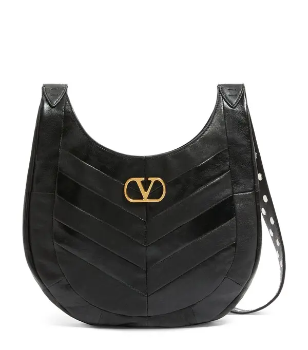 Valentino Garavani Small Leather Hobo Shoulder Bag - Black