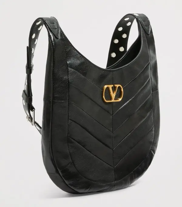 Valentino Garavani Small Leather Hobo Shoulder Bag - Black