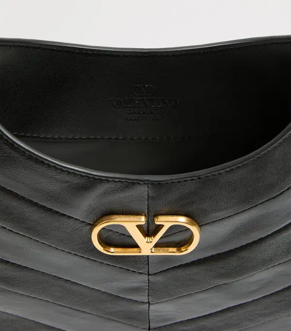 Valentino Garavani Small Leather Hobo Shoulder Bag - Black