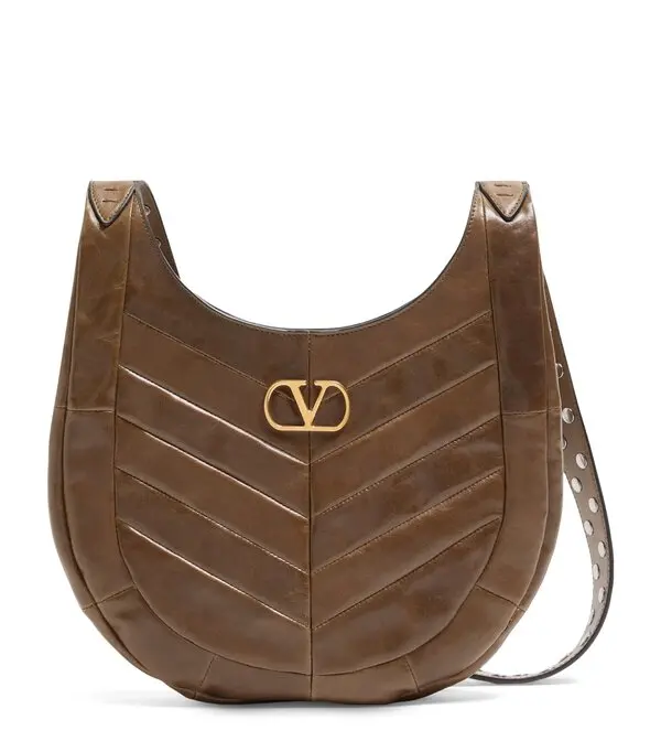Valentino Garavani Small Leather Hobo Shoulder Bag - Brown