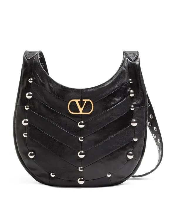 Valentino Garavani Small Leather Hobo Shoulder Bag - Black