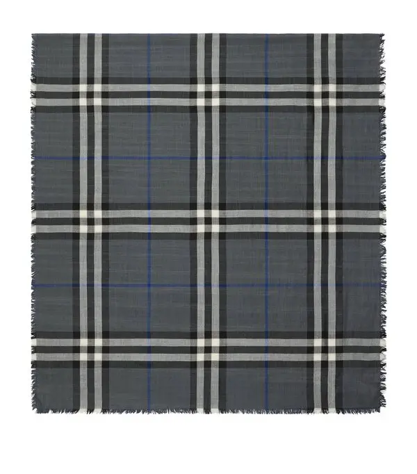 Burberry Wool-silk Reversible Check Scarf - Grey