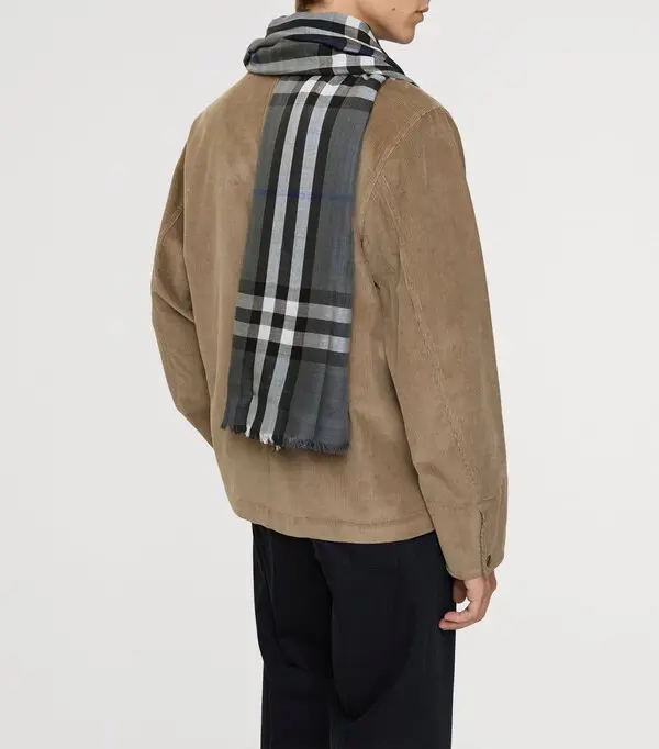 Burberry Wool-silk Reversible Check Scarf - Grey