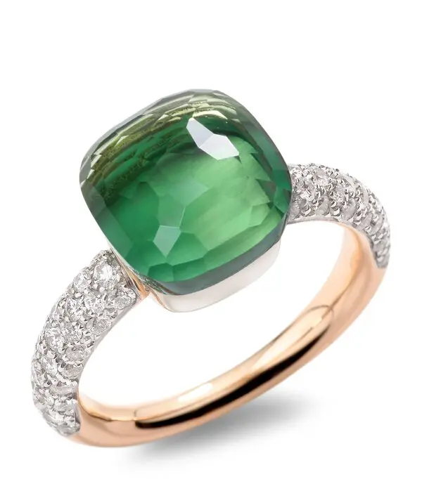 Pomellato Mixed Gold, Prasiolite, Agate And Diamond Nudo Ring - Green