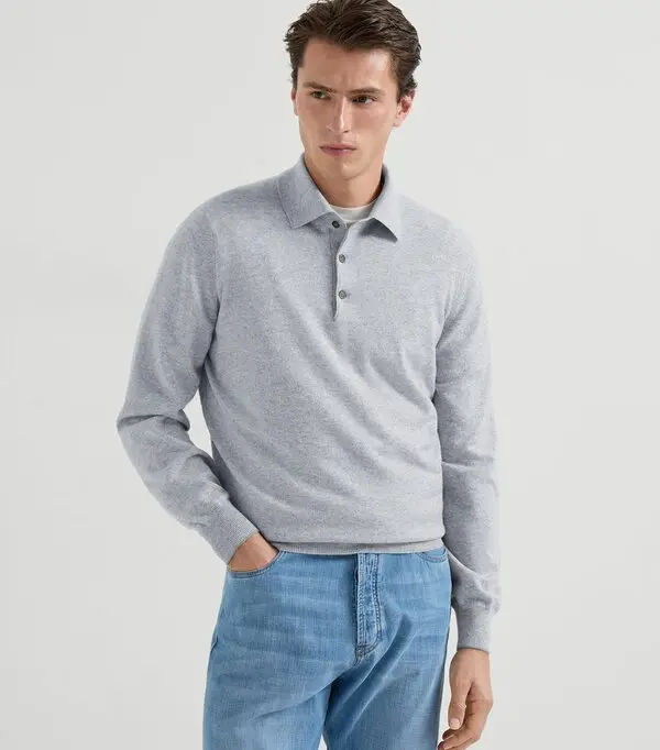 Brunello Cucinelli Cashmere Polo Sweater - Grey