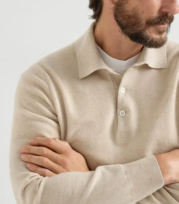 Brunello Cucinelli Cashmere Polo Sweater - Beige
