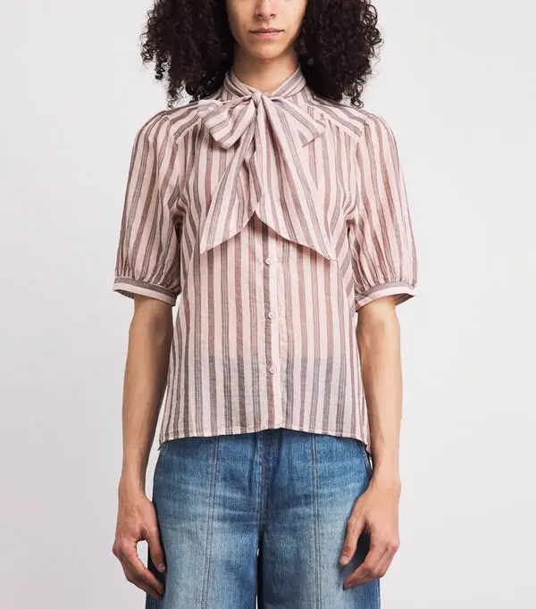 ME+EM Cotton Voile Pussybow Blouse - Pink