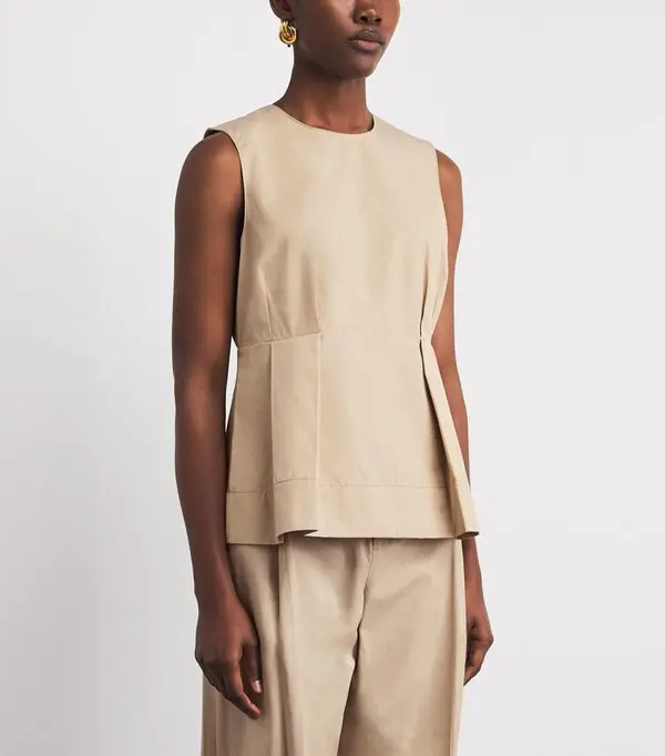 Vince Cotton-lyocell Blend Pleated Top - Beige